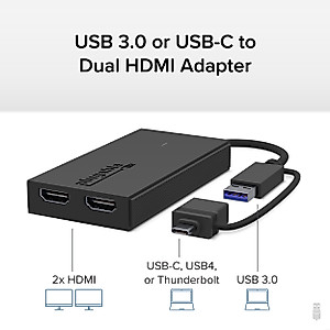 Plugable Dual Monitor Adapter for M1/M2/M3/M4 macOS Systems, Windows, ChromeOS. Broad Compatibility - Thunderbolt, USB-C, USB 3.0 to HDMI Adapter for Dual Monitors 1920x1080 @60Hz, SMI Driver Required