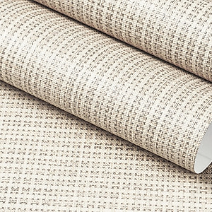 FunStick Beige Weave Grasscloth Peel and Stick Wallpaper Textured Beige Wallpaper for Bedroom Bathroom Walls Removable Beige Contact Paper for Cabinets Waterproof Grass Cloth Fabric Wall Paper 16"x80"