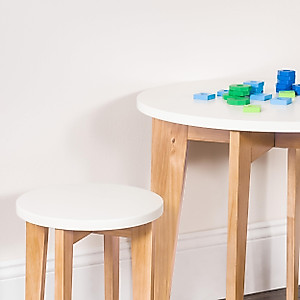 Child Craft Geo Table and Stools Set, Includes Table and 2 Stools, Fun Geometric Design, for Kids Ages 3-6 Years (White/Natural)