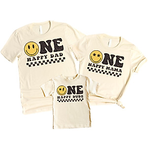 One Happy Dude 1st Birthday Matching Family Outfits for Baby Girls and Mom and Dad Natural Shirt 18 Months
