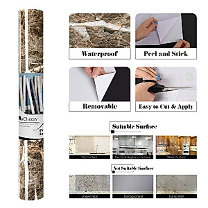 LACHEERY Large Size 36"x160" Light Emperador Marble Countertop Contact Paper Peel and Stick Brown Marble Wallpaper for Kitchen Bathroom Cabinets Marble Contact Paper for Table Desk Worktop Covers