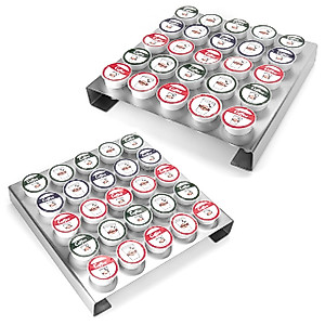 Polar Whale 2 Brushed Stainless Steel Coffee Pod Organizer Storage Tray Counter Stand or Wall Mount Compatible with Keurig K-Cup KCup for Kitchen Home Office Waterproof 12 x 12 Inches Each Holds 25