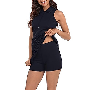 HDE Women's Tennis Dress Sleeveless Athletic Zip Up Golf Dresses with Separate Shorts Black - M