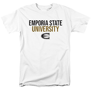Emporia State University Official Stacked Unisex Adult T-Shirt, White, Large