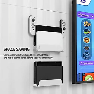 ECHZOVE Wall Mount for Nintendo Switch and Switch OLED, Metal Wall Mount Kit Shelf Stand Accessories with Joy Con Hanger,Safely Store Switch OLED Console Behind or Near TV, White