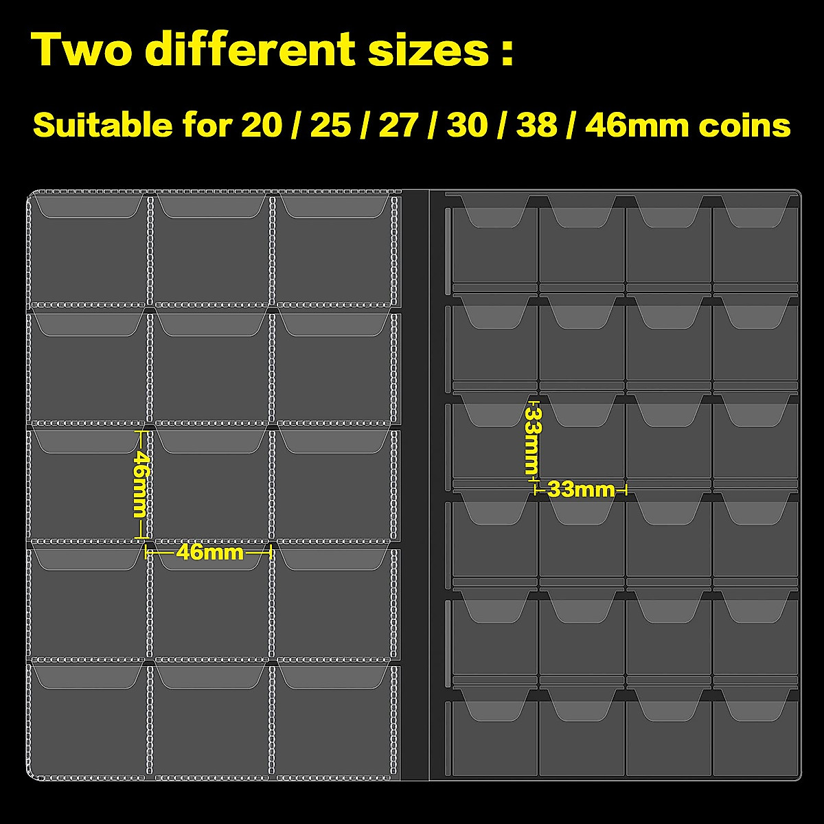 Coin Collection Book Holder Album for Collectors, 300 Pockets Coins Display Storage Case, Collecting Sleeves Organizer Box for Coin Collections Supplies, Money Currency, Pennies, Quarters - Black