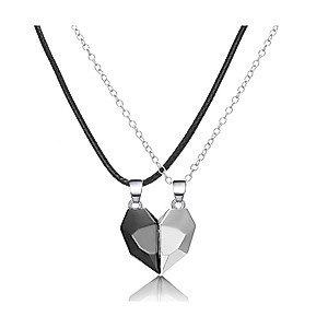 4Pcs Couples Bracelets Necklace Set for Women Men Matching Heart Necklace for Couple Long Distance Relationship Bracelet for Valentine's Day Couple Gifts(A:silver-chain)