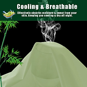 TELUS Green Pillow Cases Standard Size 2 Pack, Bamboo Rayon Cooling Pillowcases with Envelope Closure, Cool Breathable Pillow Cover for Hot Sleepers & Night Sweats, 20x26 inch