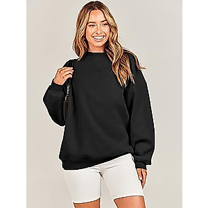 Caracilia Womens Oversized Sweatshirts Cute Pullover Long Sleeve Dressy Casual Top Comfy Hoodie Fall Winter Lightweight Round Neck Fleece Loose Fit Sweatshirt Y2K Clothes A1019heise-L Black
