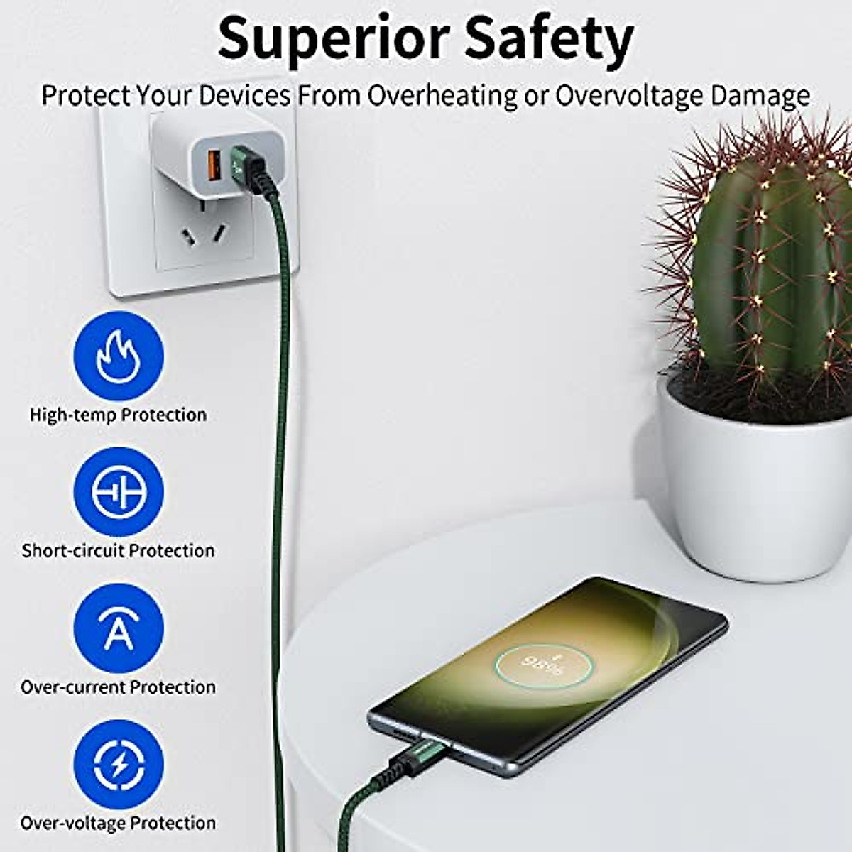 Car Carplay Cable for iPhone 15 15 Pro Max 15 Plus Cable, (3.3ft 2-Pack) USB A to USB C 3A Fast Charging Braided Charge Cord Compatible with Samsung Galaxy S20 S10 S9 S8 Plus,USB C Charger(Green)