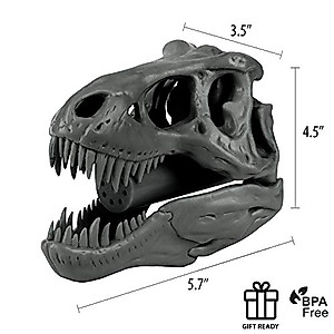Funwares Wash n' Roar T-Rex Shower Head, Gray - Shower Nozzle Shaped like a Tyrannosaurus Rex Skull