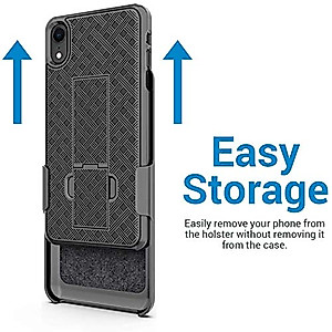Aduro Combo Case & Holster for iPhone XR, Slim Shell & Swivel Belt Clip Holster, with Built-in Kickstand for Apple iPhone