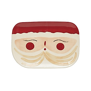Creative Co-Op Hand-Painted Stoneware Santa Platter, Red and White