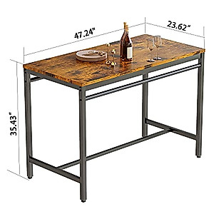 AWQM Bar Table Set, Kitchen Table and Chairs for 4, Industrial Counter Height Pub Dining Set with 4 Round Bar Stools, Heavy Duty Metal Frame, Rustic Brown and Black