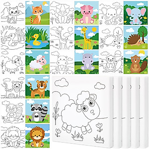 Teling 12 Pcs Pre Drawn Stretched Canvas Kit 6 x 6 x 0.6 Inches Pre Drawn Canvas for Painting for Adults Pre Printed Canvas Outline Canvas for Adult Kids DIY Painting (Animal)