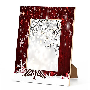 Pardick Christmas Tree 4x6 Picture Frame, Snowflake Red Wooden Photo Frames for Tabletop and Wall Display, Picture Frame Home Office Decor
