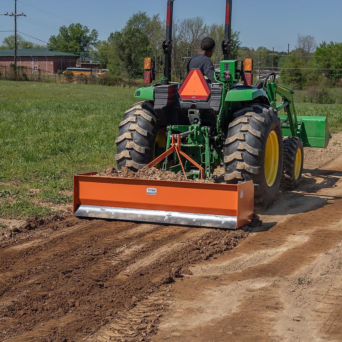 Titan Attachments 3 Point 7FT Rear Box Blade Scraper Grader, Category 0 and 1 Hitch Tractor Attachment, 7 Scarifier Teeth, Reversible Cutting Edge