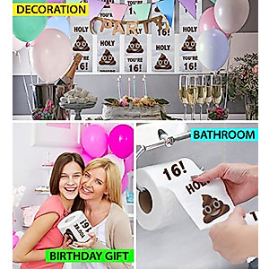 Printed TP Holy Poop You're 16 Printed Toilet Paper Gag Gift – Funny Toilet Paper For Prank, Surprise, Bathroom Decor, Novelty Gift For Men, Women, Friends, Family, 16th Birthday Party - 500 Sheets