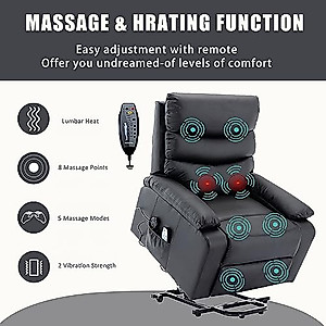 resiova Electric Power Lift Recliner Massage Chair for Living Room,Home Theater Seating with Heat and Adjustable Single Sofa for Back,Lumbar,Legs w/2 Positions,Black