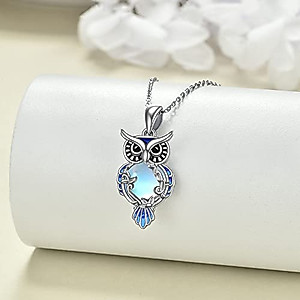 LUHE Owl Jewelry Necklace Gifts for Women Sterling Silver Moonstone Filigree Owl Pendant Necklace Christmas Gifts Jewelry for Women