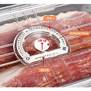 Bacon Storage Container with Air-sealed Tight Lid for Fridge Bacon Holder Deli Meat Cheese Keeper with Food Serving Tongs and Drain Plate for Refrigerator