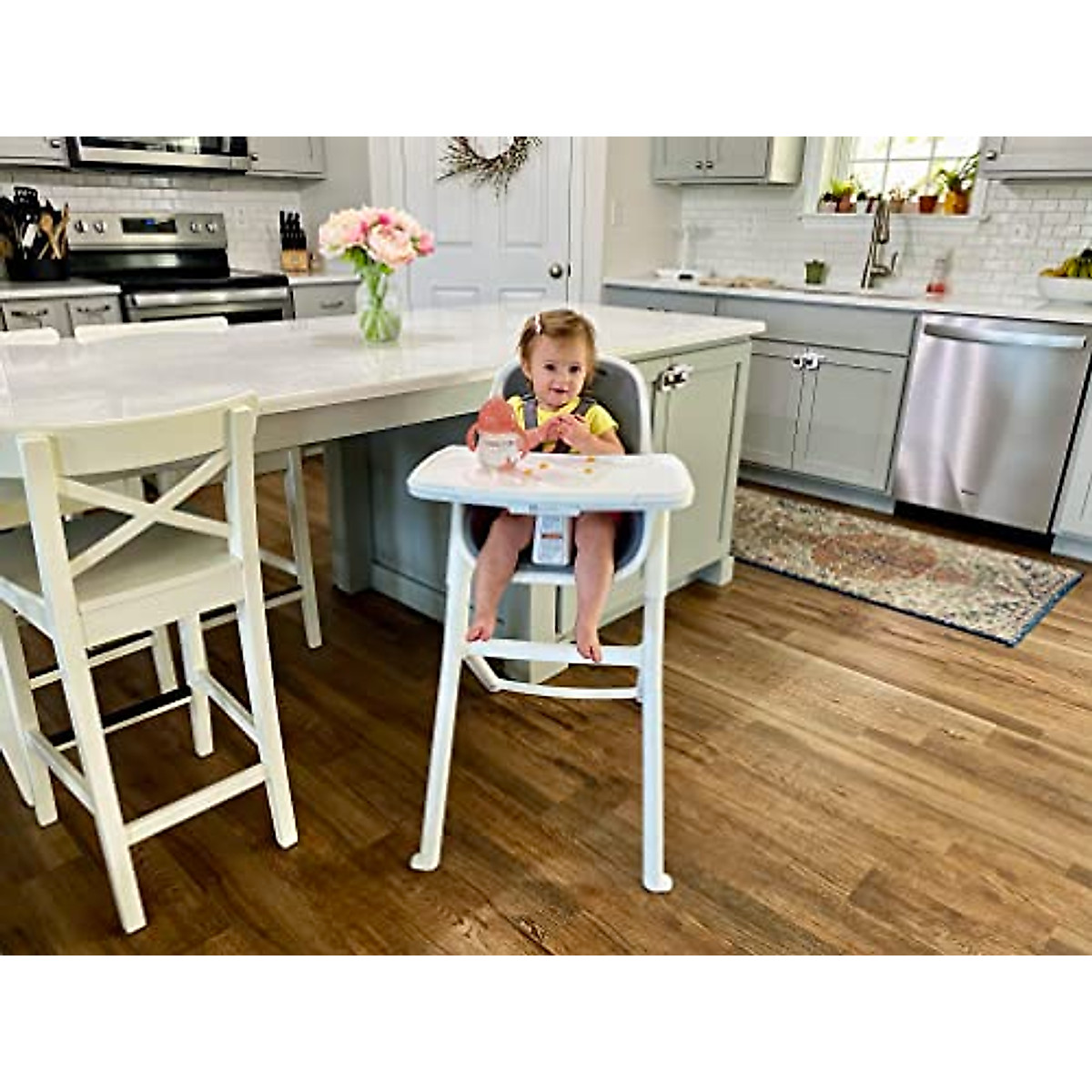 4moms Connect High Chair, One-Handed Magnetic Tray Attachment, White/Grey