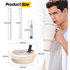 40 Oz Tumbler Flip Straw Lid for Stanley Quencher, Silicone Leak Proof Replacement Cover Reusable, Splash Resistant Cup Lids Accessories with Cleaning Brush Set