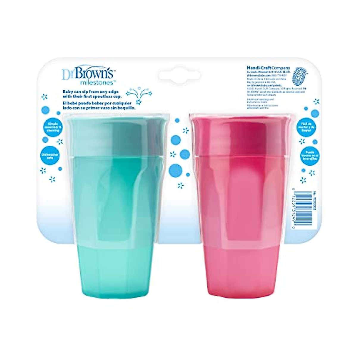 Dr. Brown's Plastic Cheers 360 Spoutless Training Cup, 9m+, 10 Ounce, Pink/Turquoise, 2 Count