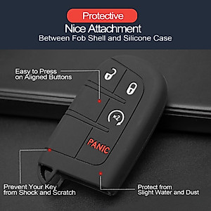 INFIPAR 2pcs Compatible with Jeep Compass Grand Cherokee Renegade Chrysler 300 Dodge Challenger Durango Journey Smart 4 Button Key Fob Cover Case Key Chain Protector Keyless Remote Holder