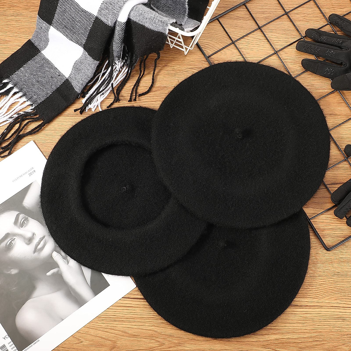 BBTO 12 Pieces Beret Hats for Women French Baggy Wool Hat Casual Classic Sweet Artist Cap for Women Girls(Black)