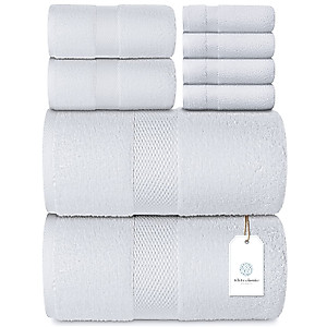 White Classic 8-Piece White Towel Set [2 Bath Towels, 2 Hand Towels, 4 Washcloths] and 12 Luxury White Washcloths 13 x 13 | Cotton, Highly Absorbent and Quick Dry for Hotels, Spa and Bathroom