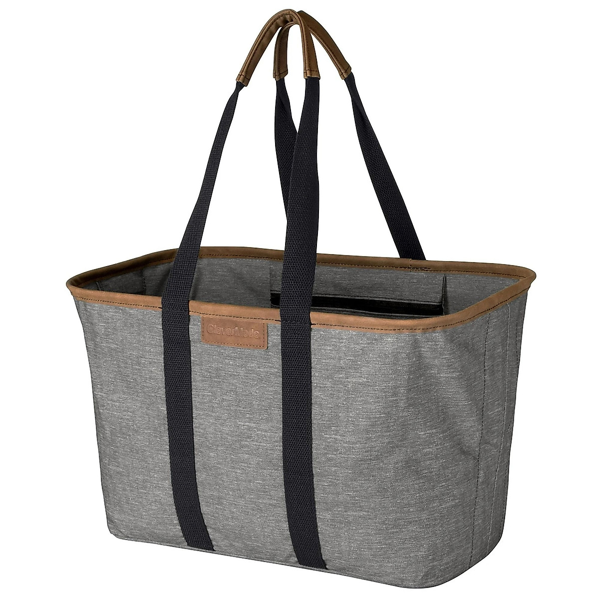 CleverMade 30L SnapBasket LUXE - Reusable Collapsible Durable Grocery Shopping Bag - Heavy Duty Large Structured Tote, Heather Grey