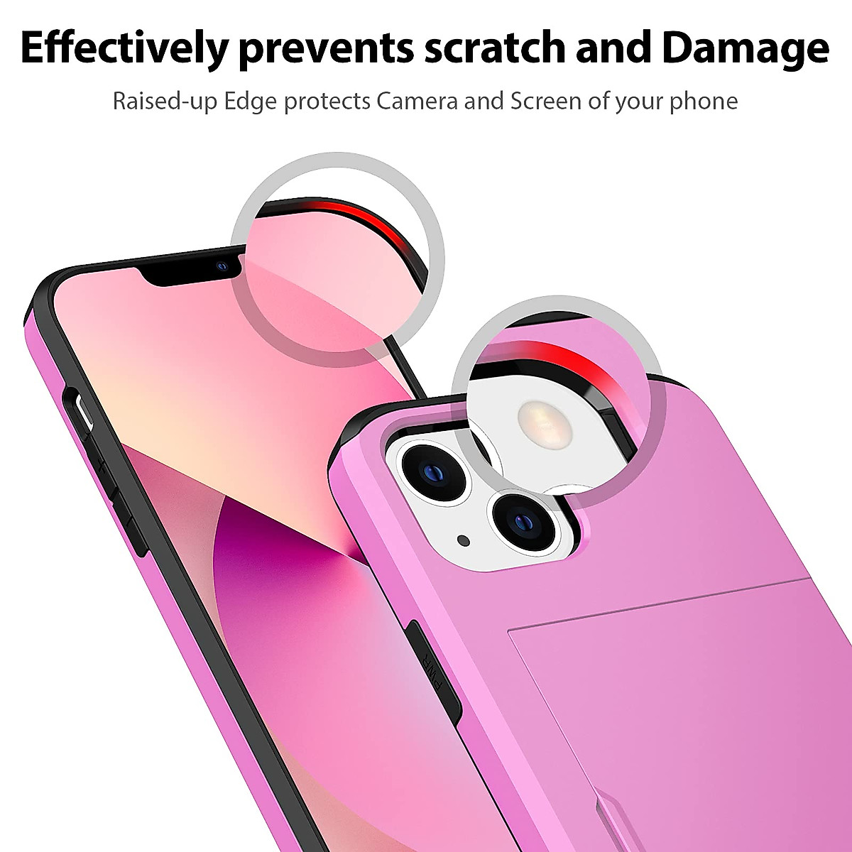 Jiunai Compatible with iPhone 13 Mini Case, Credit Card IDs Holder Wallet Back Pocket Slide Cover Card Slot Dual Layer Bumper Shell Rubber Cover Phone Case Designed for iPhone 13 Mini 5.4'' 2021 Pink