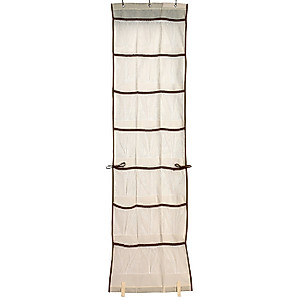 Over the Door Organizer - 42 Pockets - The beige fabric with brown trim is an attractive over door storage addition to any room. Three over the door hooks are included so there’s no assembly required