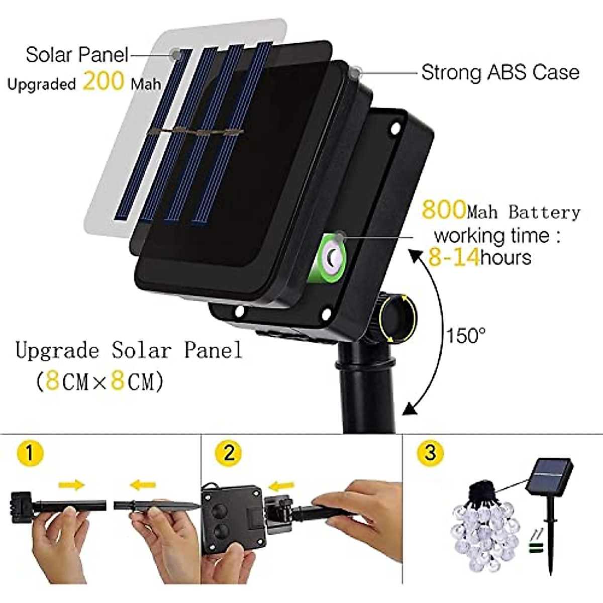 Ligarko Solar String Lights Outdoor 50LED 7M/23Ft Crystal Globe Lights 8 Modes Lighting Solar, Waterproof Patio Lights for Garden Courtyards Party Wedding (Warm White)