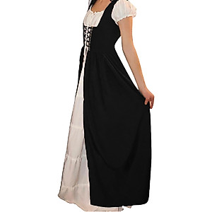 Abaowedding Women Medieval Costume Renaissance Lace Costume Cosplay Over Dress Short Sleeves