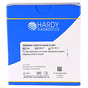 Simmons Citrate Agar Slant, 10ml, 16x100mm Tube, Order by The Package of 20, by Hardy Diagnostics