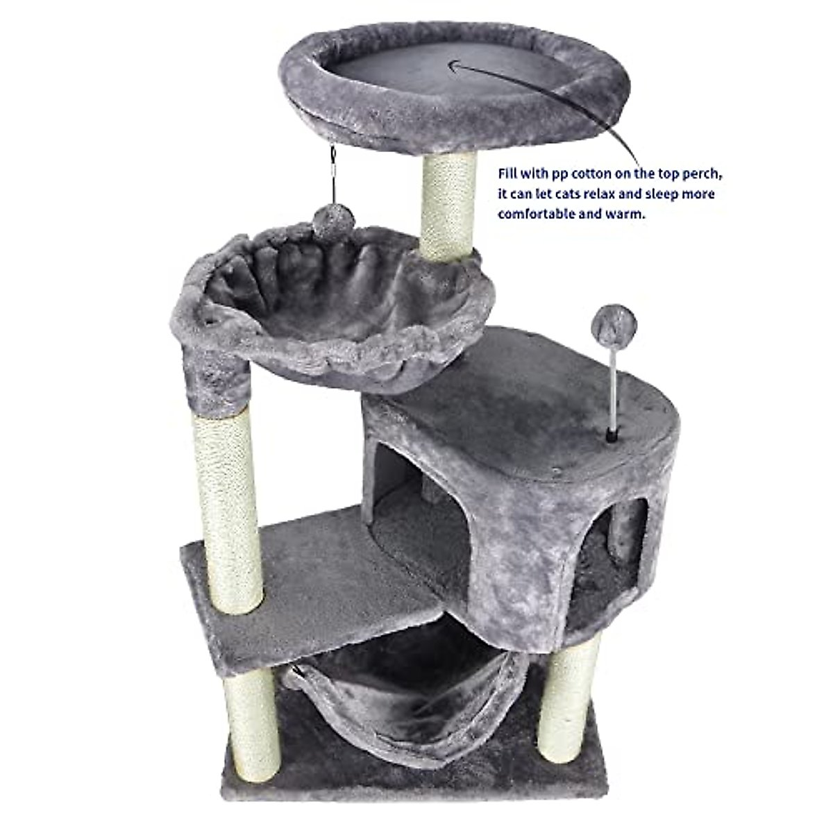 Newest Cat Tree with Cat Condo and Big Hammock，Grey