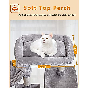 MQ Cat Tree Tower 36.7in with Padded Plush Perches, Condo, Hammock & Cat Scratching Post for Kittens, Large Cats, Gray