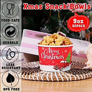 gisgfim 50pcs Christmas Paper Snack Cups, Christmas Ice Cream Cups Disposable 9 Oz Paper Treat Cups Dessert Bowls Holiday Xmas Themed Soup Cups For Hot or Cold Food Christmas Party Supplies