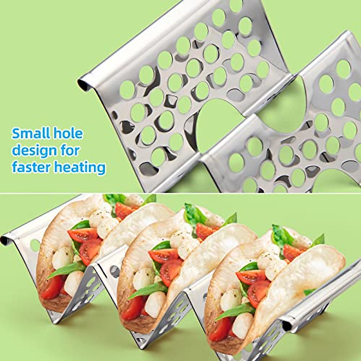 Chbuuero Taco Holders Set of 4, Taco Stand, Stainless Steel Taco Holder, Each Can Hold 3 Tortillas, with Easy-Access Handle, Fits Microwave, Air Fryer and Oven