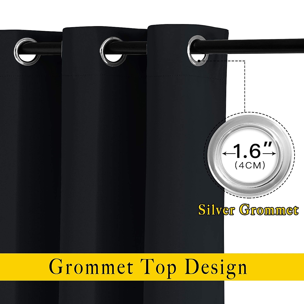 NICETOWN Black Blackout Curtains 84 inch Long - Light Reducing Thermal Insulated Solid Grommet Blackout Curtains/Panels/Drapes for Living Room (Set of 2, W52 x L84)