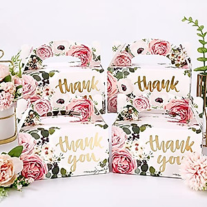 SOSFKIM Gable Treat Boxes Large 24 Pack - Floral Party Favor Boxes Bulk Embossed Foil 6.3x 3.5x 3.5in - Goodie Gable Boxes for Baby Shower, Wedding, Birthday