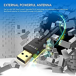 USB Wifi Adapter for PC, EDUP AC600M USB Wi-fi Dongle 802.11ac Wireless Network Adapter with Dual Band 2.4GHz/5Ghz High Gain Antenna for Desktop Laptop support Windows XP/Vista/7/8.1/10 Mac 10.7-10.15