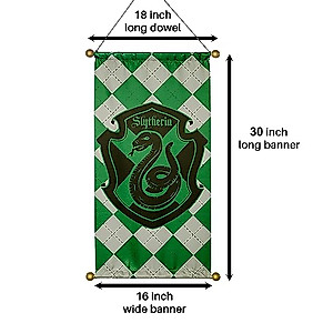 Rubies Harry Potter Hogwarts Fabric House Banner with Plastic Dowel, Officially Licensed, Slytherin, 33" x 16" for Themed Parties and Halloween