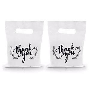 KEEPARTY 100 PCS Small Thank You Merchandise Bags Plastic Goodie Bags Party Favor Bags for Birthday Party Baby Shower Wedding Merchandise Gifts Trade Shows (White)