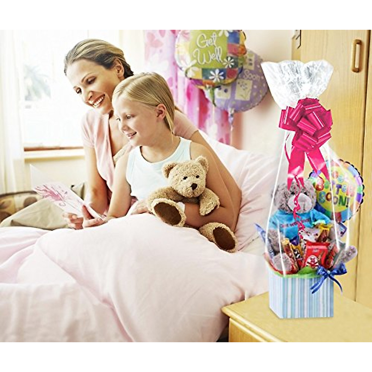 Purple Q Crafts Clear Basket Bags, 10 Pack, Clear Cellophane Wrap for Baskets & Gifts 18"x 30" 1.5 Mil Thick Easter Basket Bags(10)