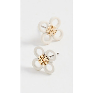 Tory Burch Women's Small Kira Clover Enamel Stud Earrings, Tory Gold/New Ivory, One Size