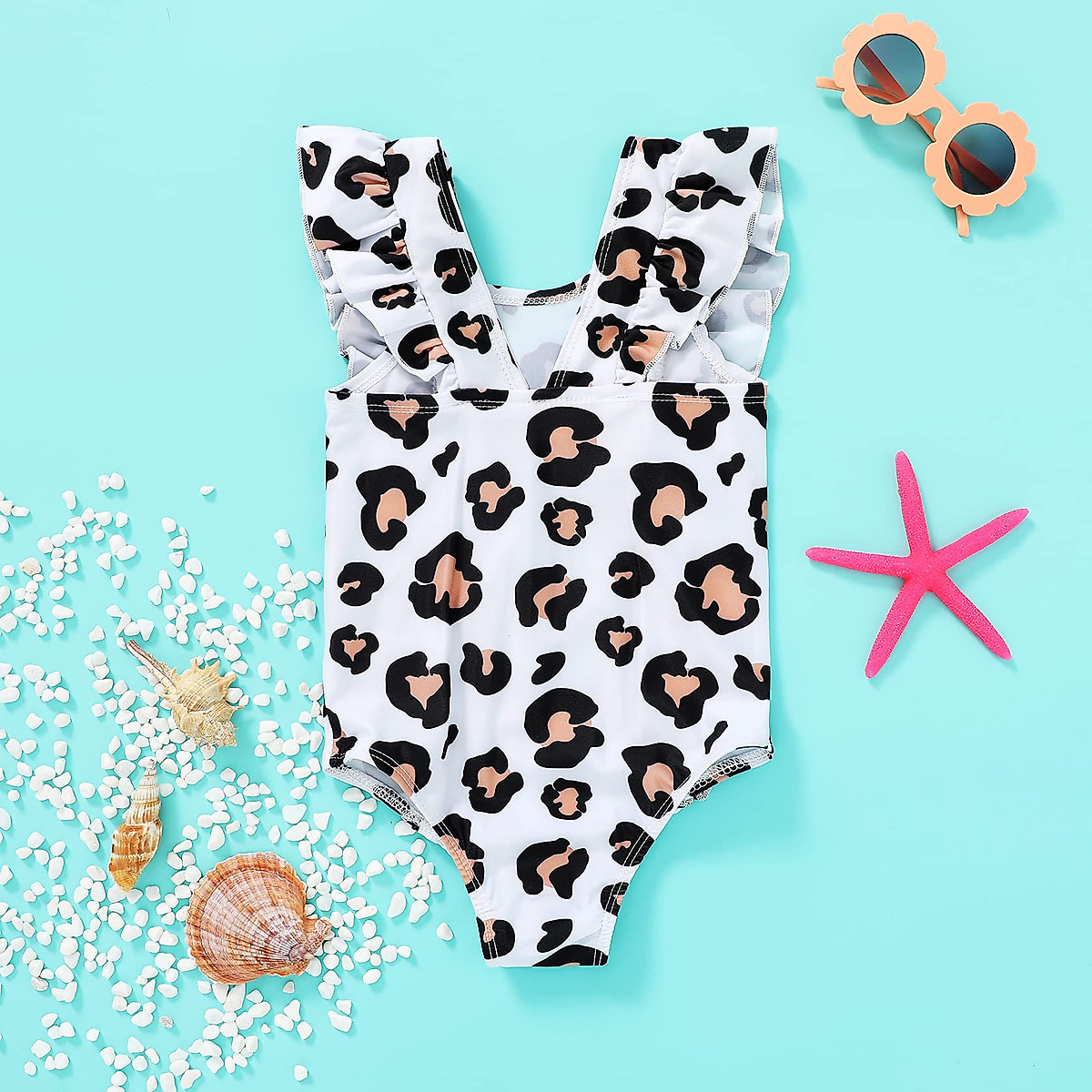 Happy Town One-Piece Infant Toddler Baby Girl Summer Swimsuit Watermelon Leopard Ruffle Swimwear Bikini Bathing Suit (Leopard, 12-18 Months)