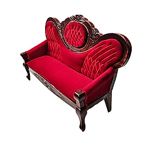 1:12 Miniature Mini House Furniture Vintage Red Wooden Carved Sofa for Miniature Accessories Furniture Decoration Birthday